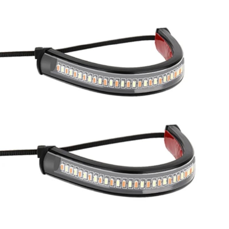 2PCS Waterproof 12V Motorcycle Turn Signal Light Amber White DRL Strip LED Lamp Ring Fork Flashing Blinker Indicator Flasher