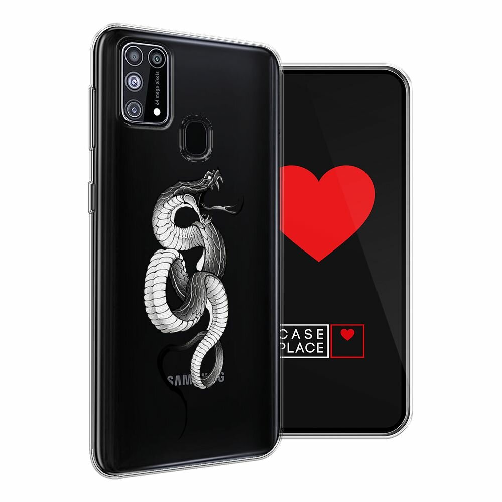Чехол на Samsung Galaxy M31 / Самсунг Галакси М31 с принтом Монохромная змея рисунок, прозрачный — фото 1