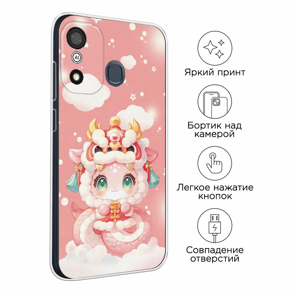 Чехол на Itel A27 / Ител А27 с принтом Розовая китайская змейка 1 — фото 1