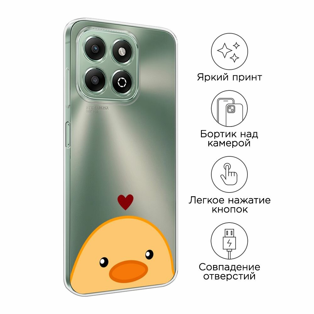 Чехол на Honor X6b / Хонор X6b с принтом "Влюблённая уточка - 14 февраля", прозрачный — фото 1