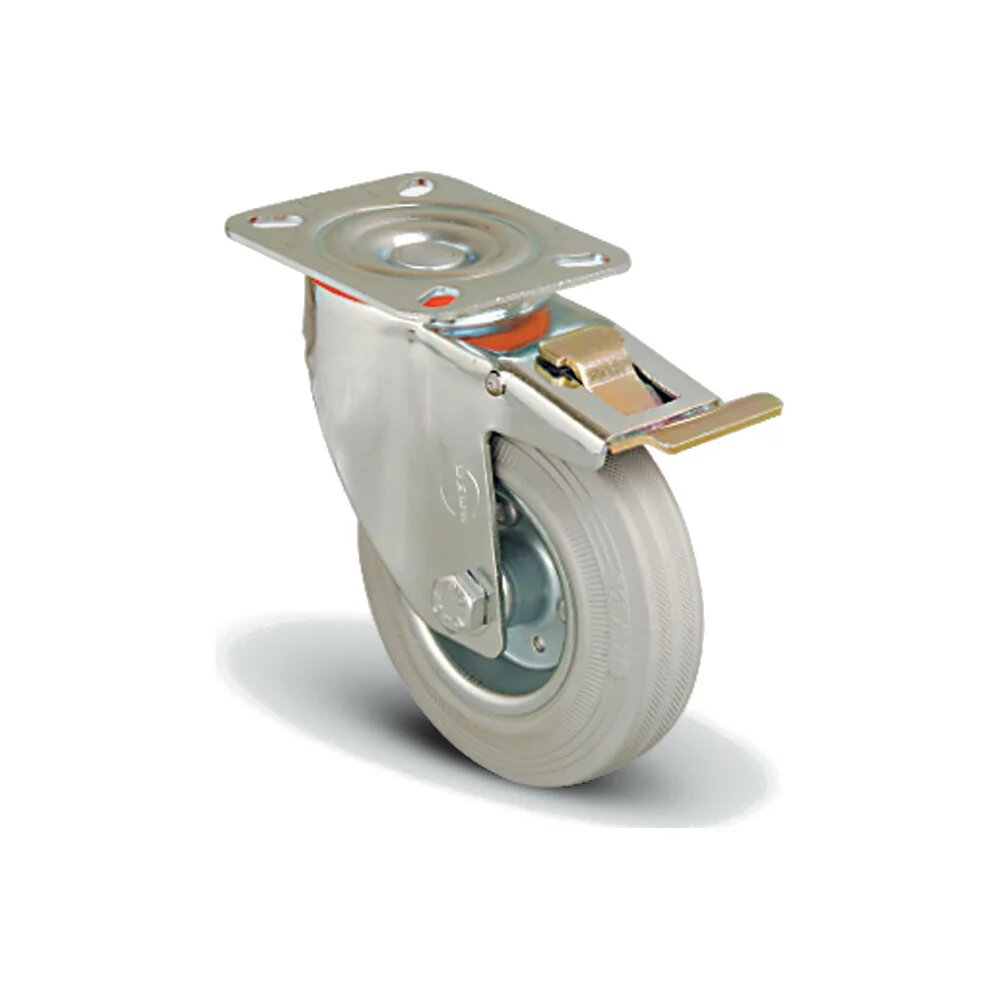 MFK-TORG Колесо серое промышленное поворотное с тормозом EM 01-SPRg-100 100 мм EM01-SPRg-100-F