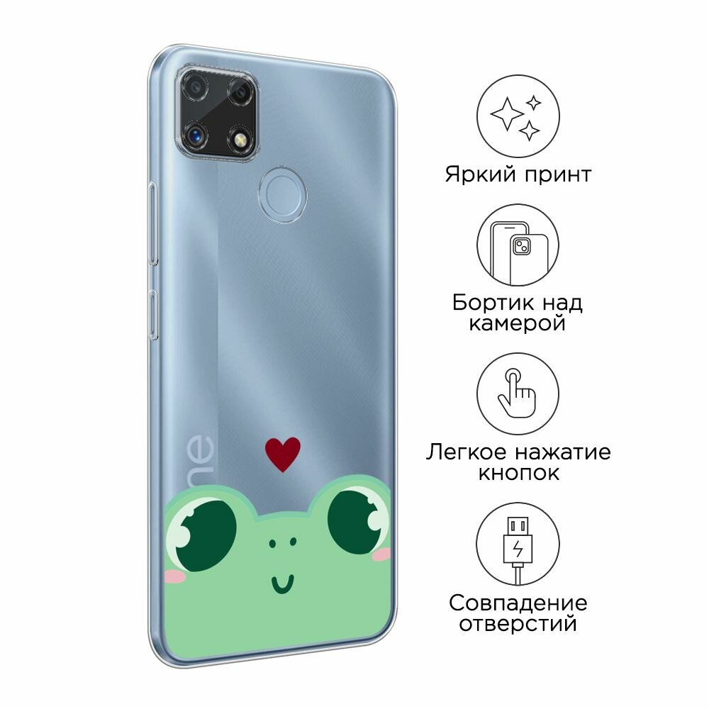 Чехол на Realme C25/C25s / Реалми С25/C25s с принтом "Влюблённая лягушка - 14 февраля", прозрачный — фото 1