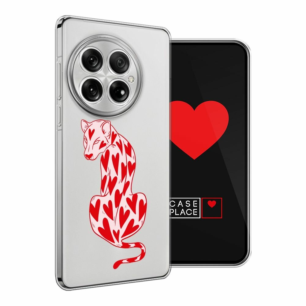 Чехол на OnePlus 13 / Ван Плас 13 с принтом "Heart panther 2 - 14 февраля", прозрачный — фото 1
