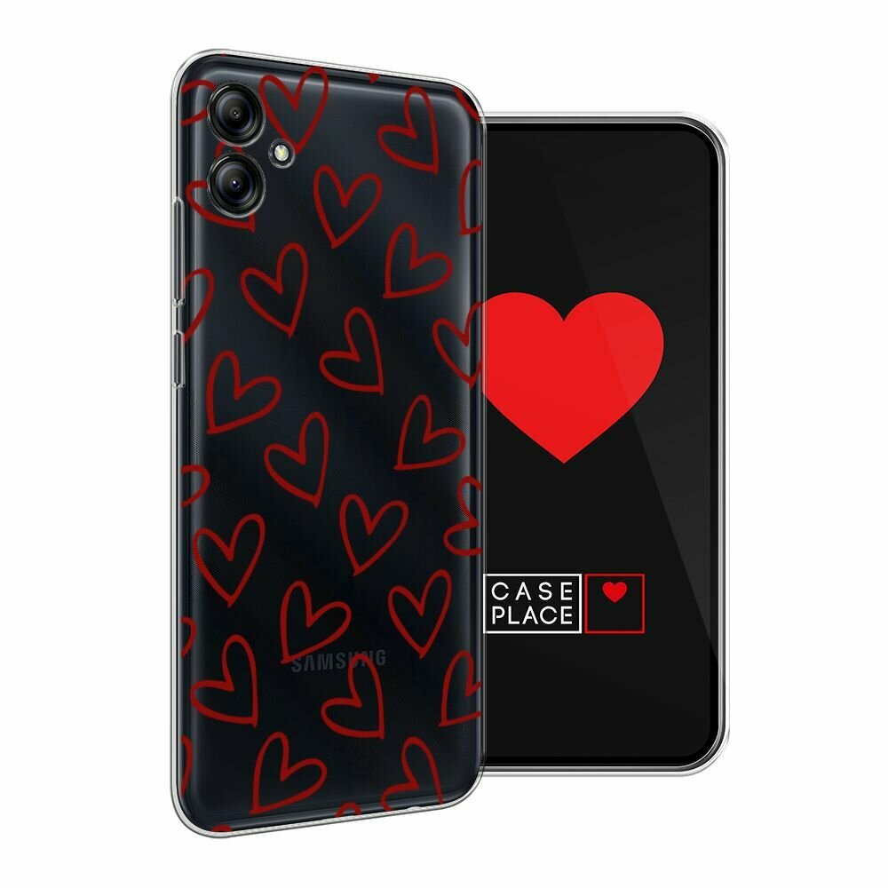 Чехол на Samsung Galaxy A04e / Самсунг A04e с принтом "Little hearts doodles 2 - 14 февраля", прозрачный — фото 1