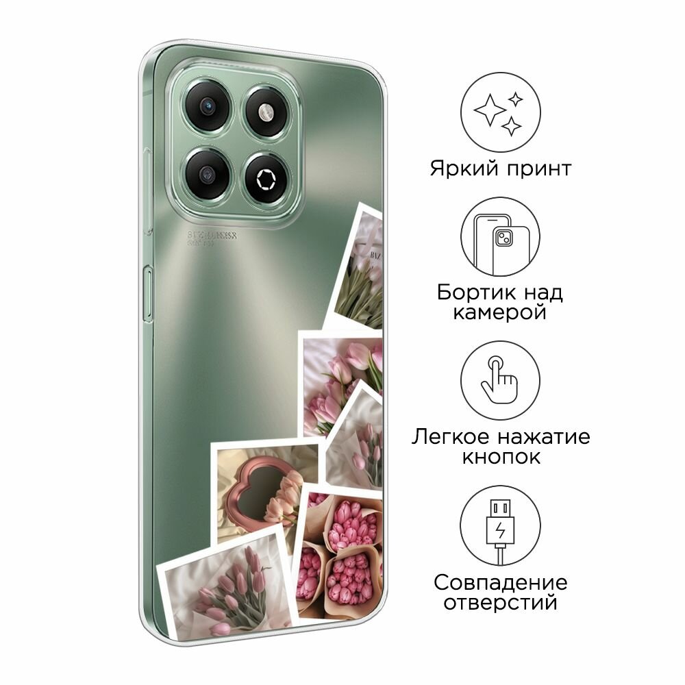 Чехол на Honor X6b / Хонор X6b с принтом "Весенние фото - 8 марта", прозрачный — фото 1