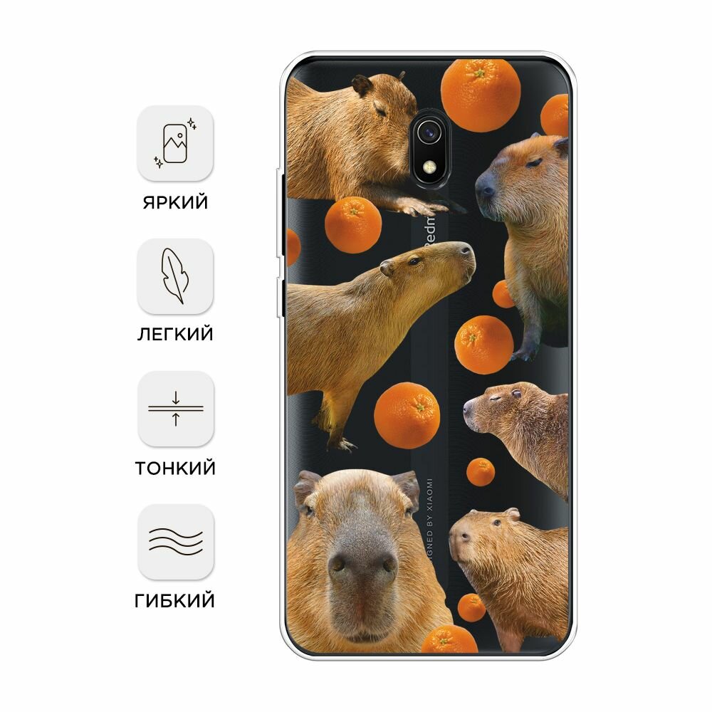 Чехол на Xiaomi Redmi 8A / Сяоми Редми 8А с принтом Капибара и апельсины, прозрачный — фото 1