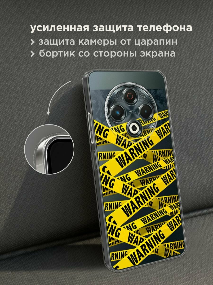 Чехол на Tecno Spark 30 / Текно Спарк 30 с принтом "Warning!", прозрачный — фото 1
