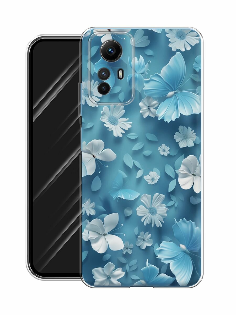 Чехол на Xiaomi Redmi Note 12S / Сяоми Редми Ноут 12S с принтом "Голубые глазурные цветы" — фото 1