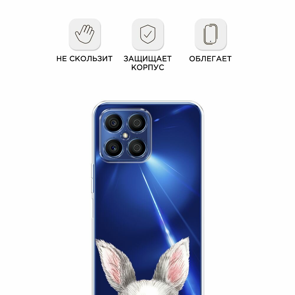 Чехол на Honor X8 / Хуавей X8 с принтом "Карандашный кролик 2 - 8 марта", прозрачный — фото 1