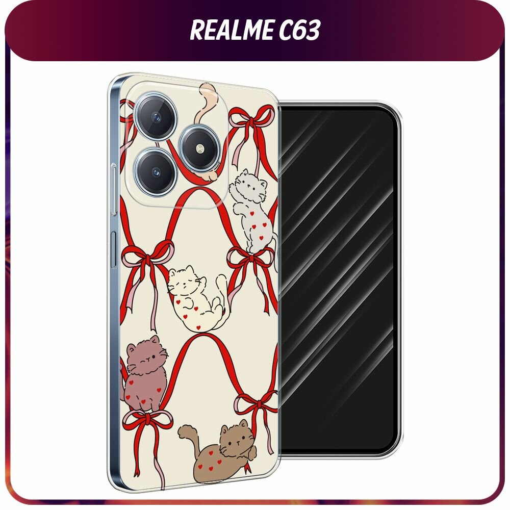 Чехол на Realme C63 / Реалми С63 с принтом "Котики в ленточках 1"