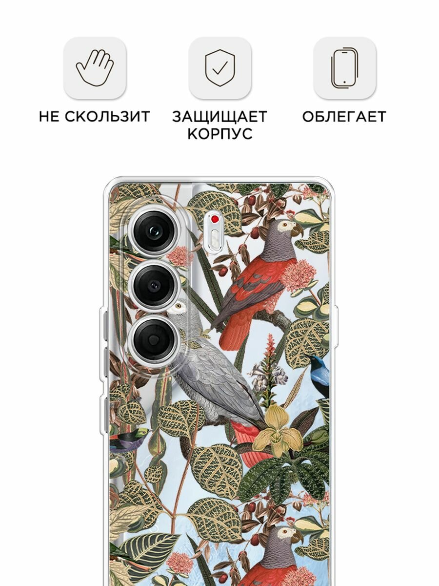 Чехол на Tecno Camon 40 Pro / Текно Камон 40 Про с принтом "Tropical pattern", прозрачный — фото 1