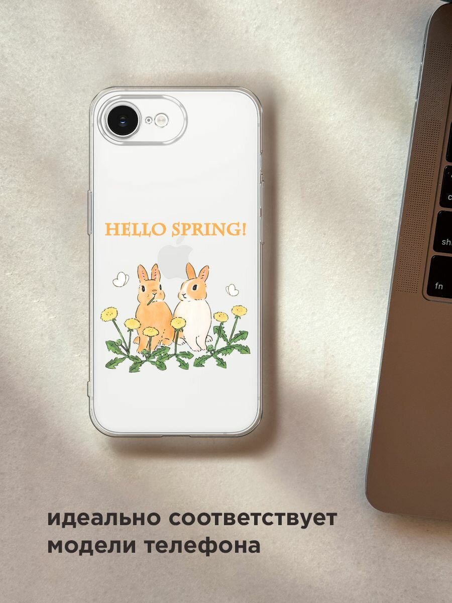 Чехол на Apple iPhone 16e/17e / Айфон 16е/17e с принтом "Весенние кролики", прозрачный — фото 1
