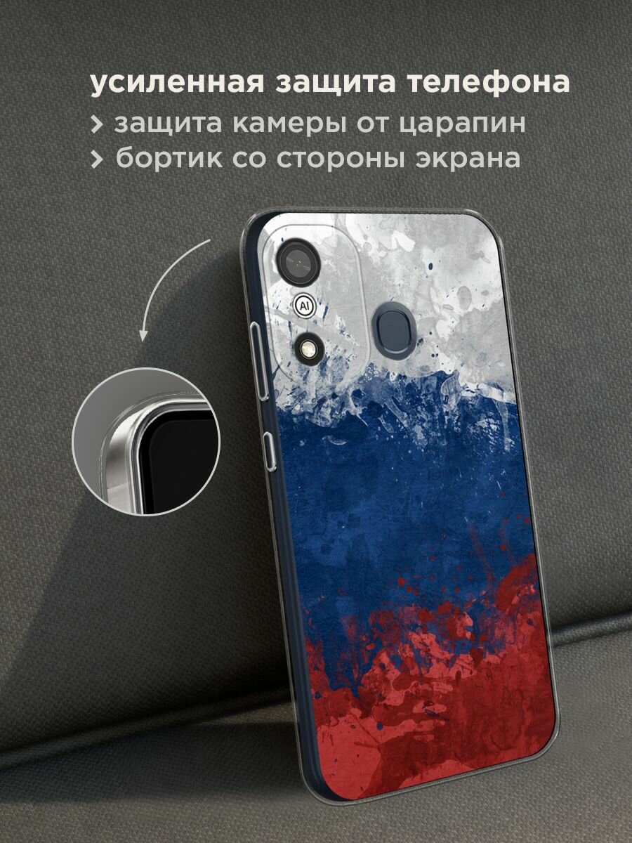 Чехол на Itel A27 / Ител А27 с принтом "Флаг России неровный" — фото 1