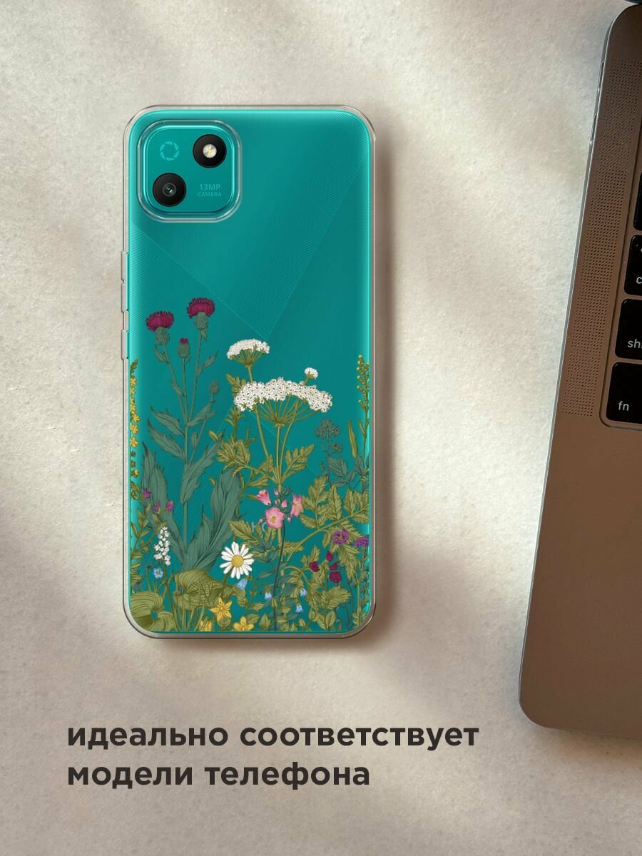 Чехол на Wiko T10 / Вико Т10 с принтом "Дикие полевые цветы", прозрачный — фото 1
