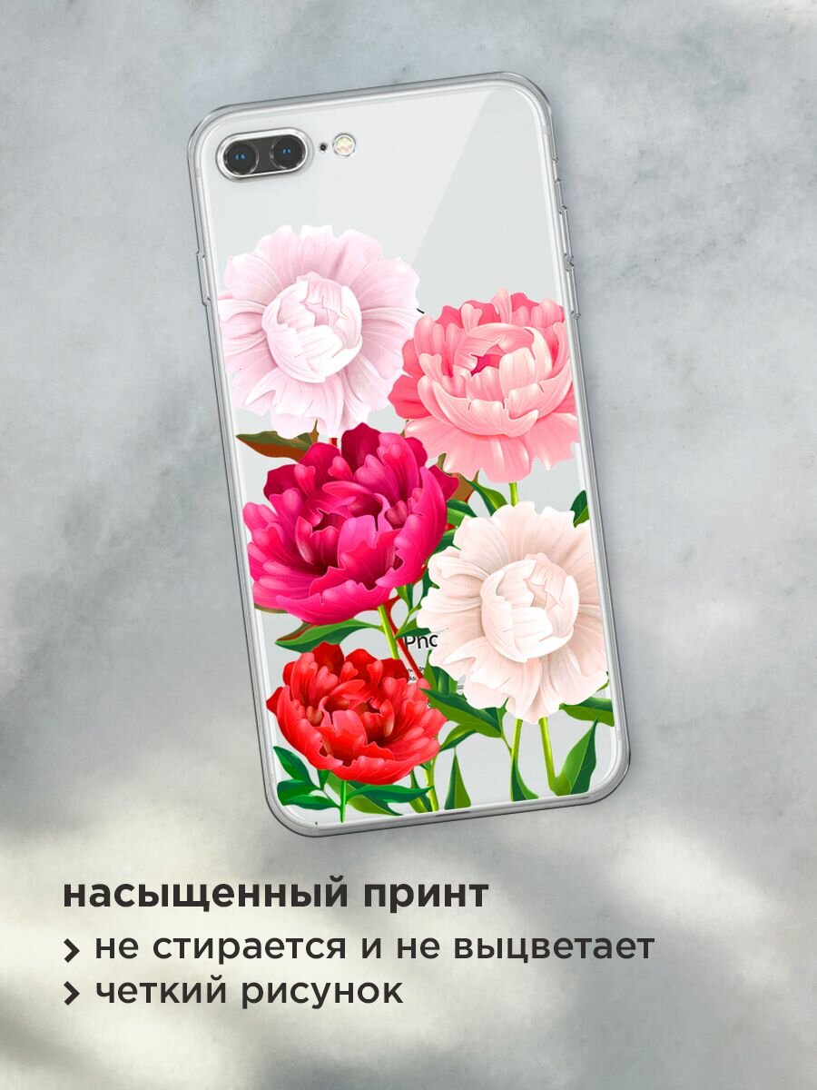 Чехол на Apple iPhone 7 Plus / Айфон 7 Плюс с принтом "Большие пионы", прозрачный — фото 1