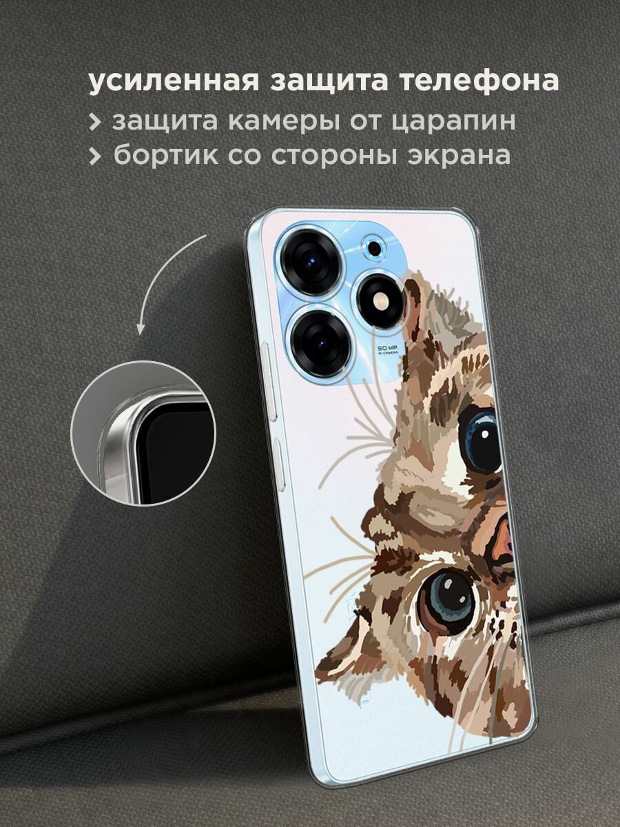 Чехол на Tecno Spark 10 Pro / Текно Спарк 10 Про с принтом "Любопытный кот", прозрачный — фото 1