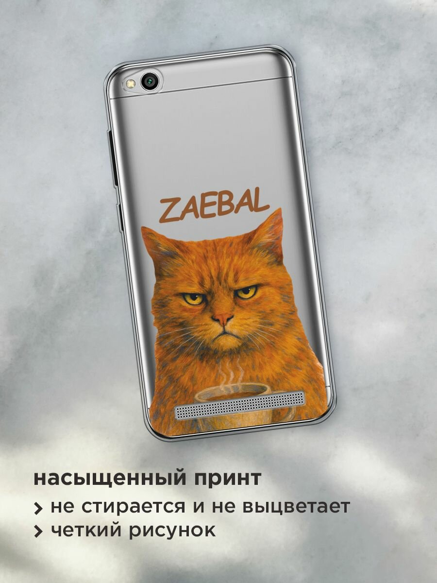 Чехол на Xiaomi Redmi 5A / Сяоми Редми 5а с принтом "Рыжий кот с надписью", прозрачный — фото 1