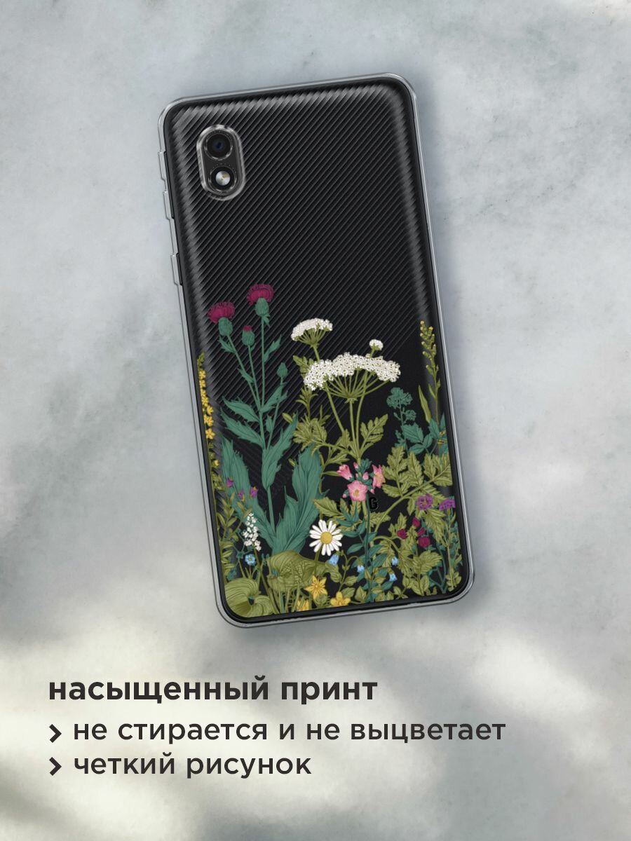 Чехол на Samsung Galaxy A01 Core / Самсунг Галакси А01 Core с принтом "Дикие полевые цветы", прозрачный — фото 1