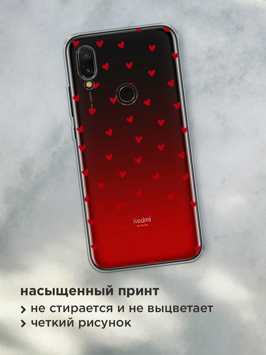 Чехол на Xiaomi Redmi 7 / Сяоми Редми 7 с принтом "Red hearts", прозрачный — фото 1