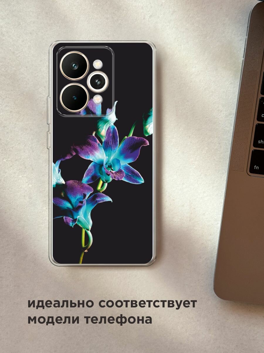 Чехол на Realme 15 Pro / Реалми 15 Про с принтом "Синий цветок на черном" — фото 1
