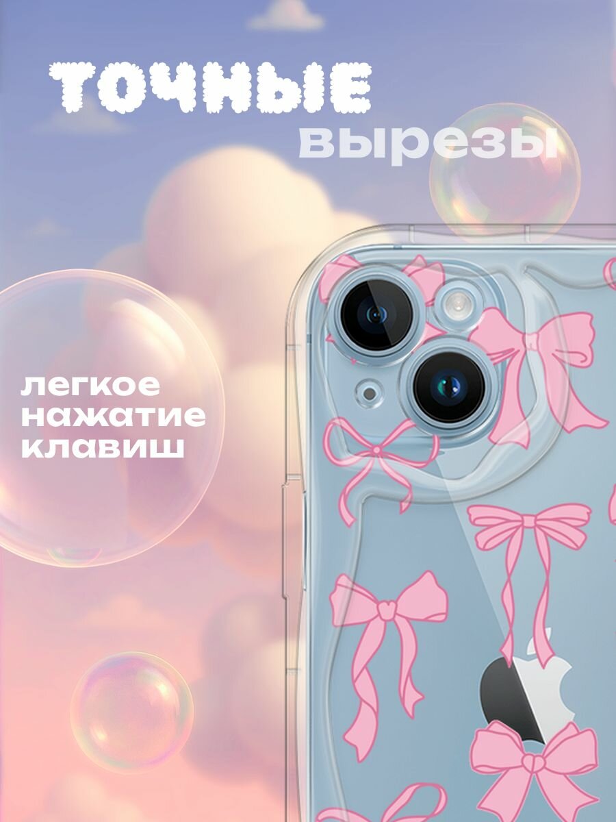 Чехол на Apple iPhone 14 / Айфон 14 с принтом "Розовые бантики паттерн" — фото 1