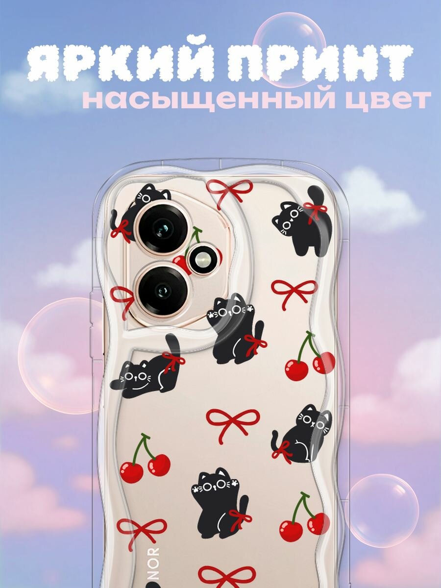 Чехол на Honor 400 / Хонор 400 с принтом "Котик, вишня и бантики" — фото 1