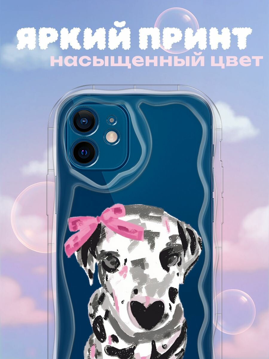 Чехол на Apple iPhone 12/12 Pro / Айфон 12 с принтом "Далматинец с бантиком 3" — фото 1
