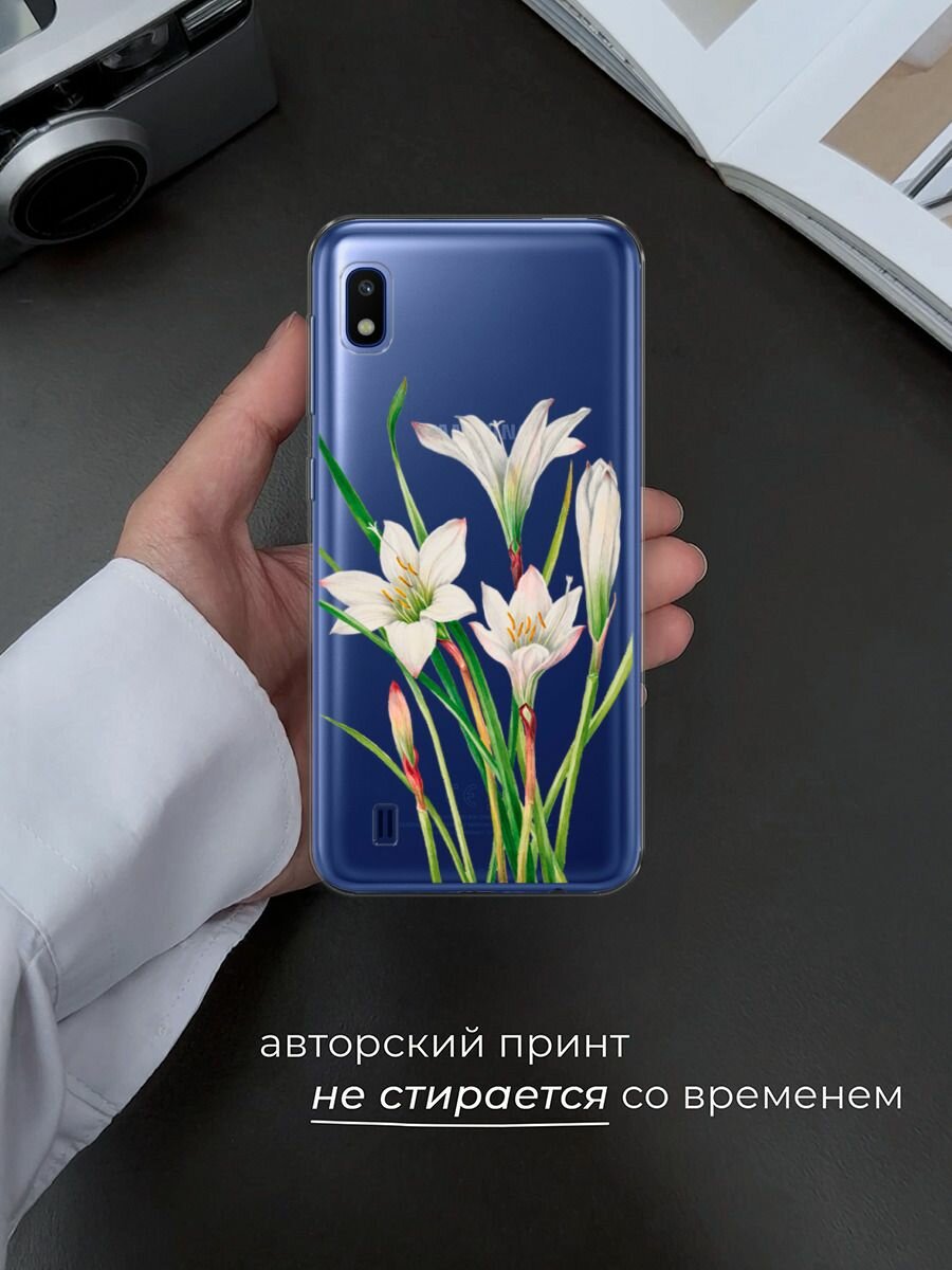 Чехол на Samsung Galaxy A10 / Самсунг Галакси А10 с принтом "White lily", прозрачный — фото 1