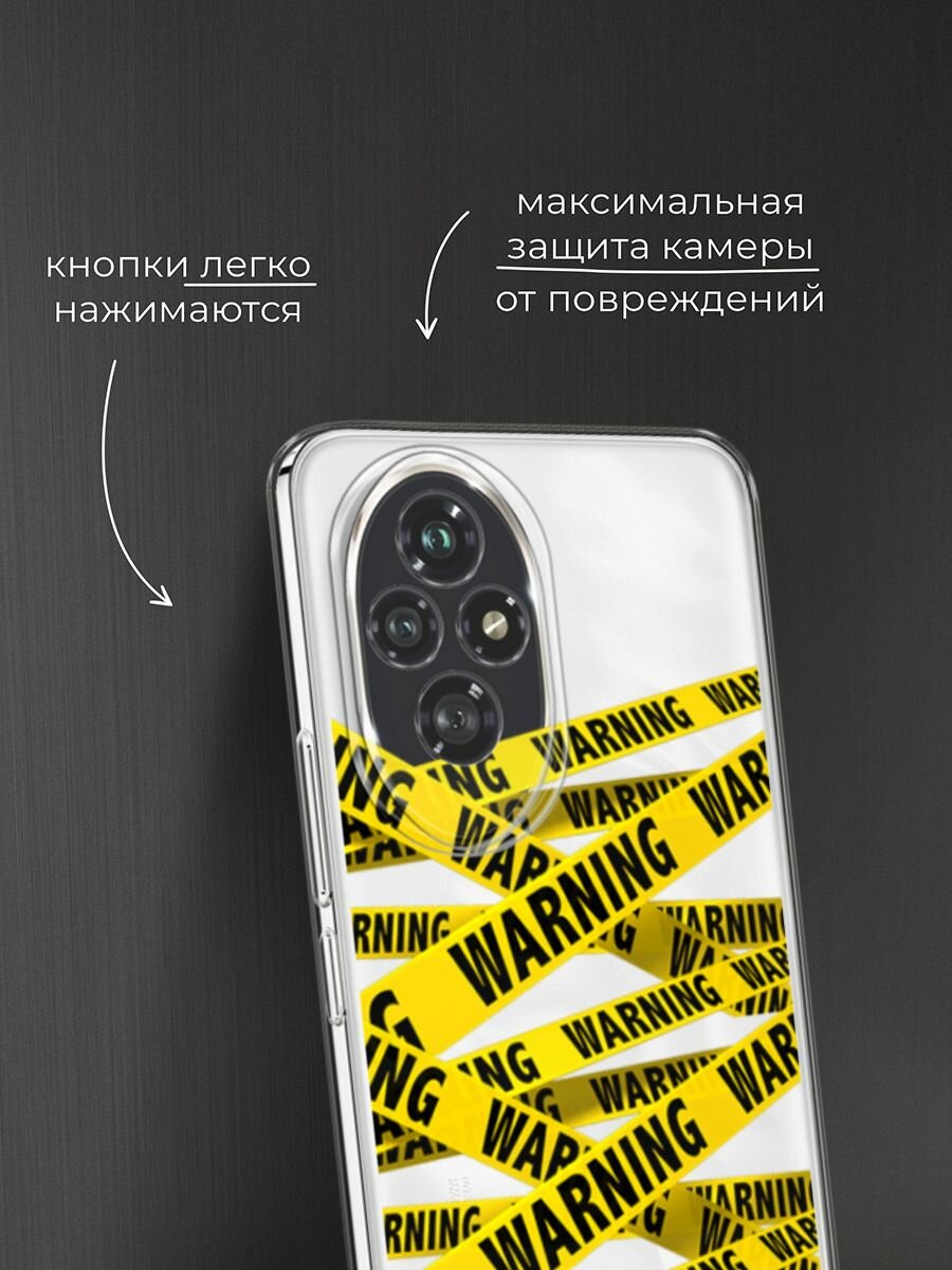 Чехол на Honor 200 / Хонор 200 с принтом "Warning!", прозрачный — фото 1