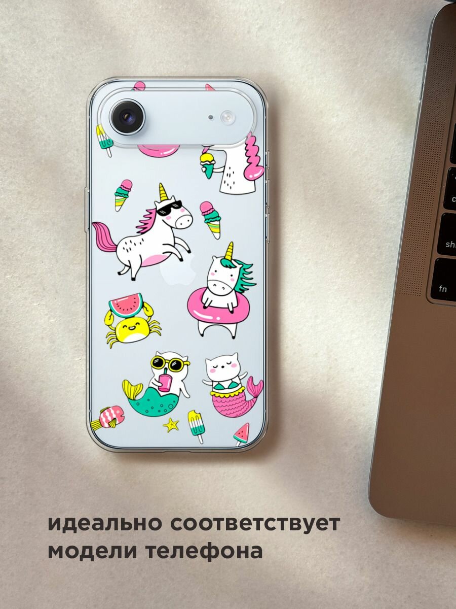 Чехол на Apple iPhone Air / Айфон Айр с принтом "Единороги в отпуске", прозрачный — фото 1
