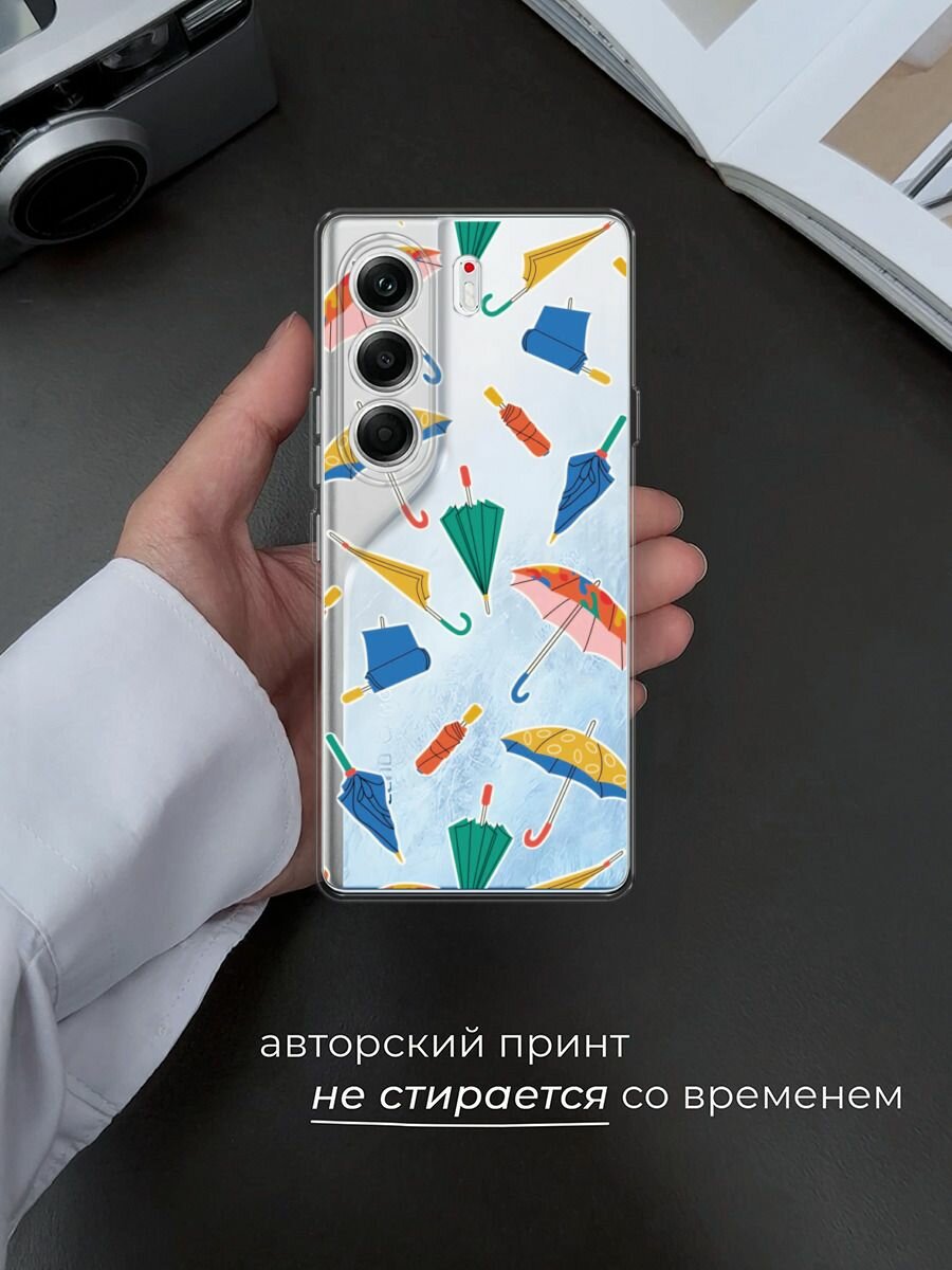 Чехол на Tecno Camon 40 Pro / Текно Камон 40 Про с принтом "Зонты паттерн", прозрачный — фото 1
