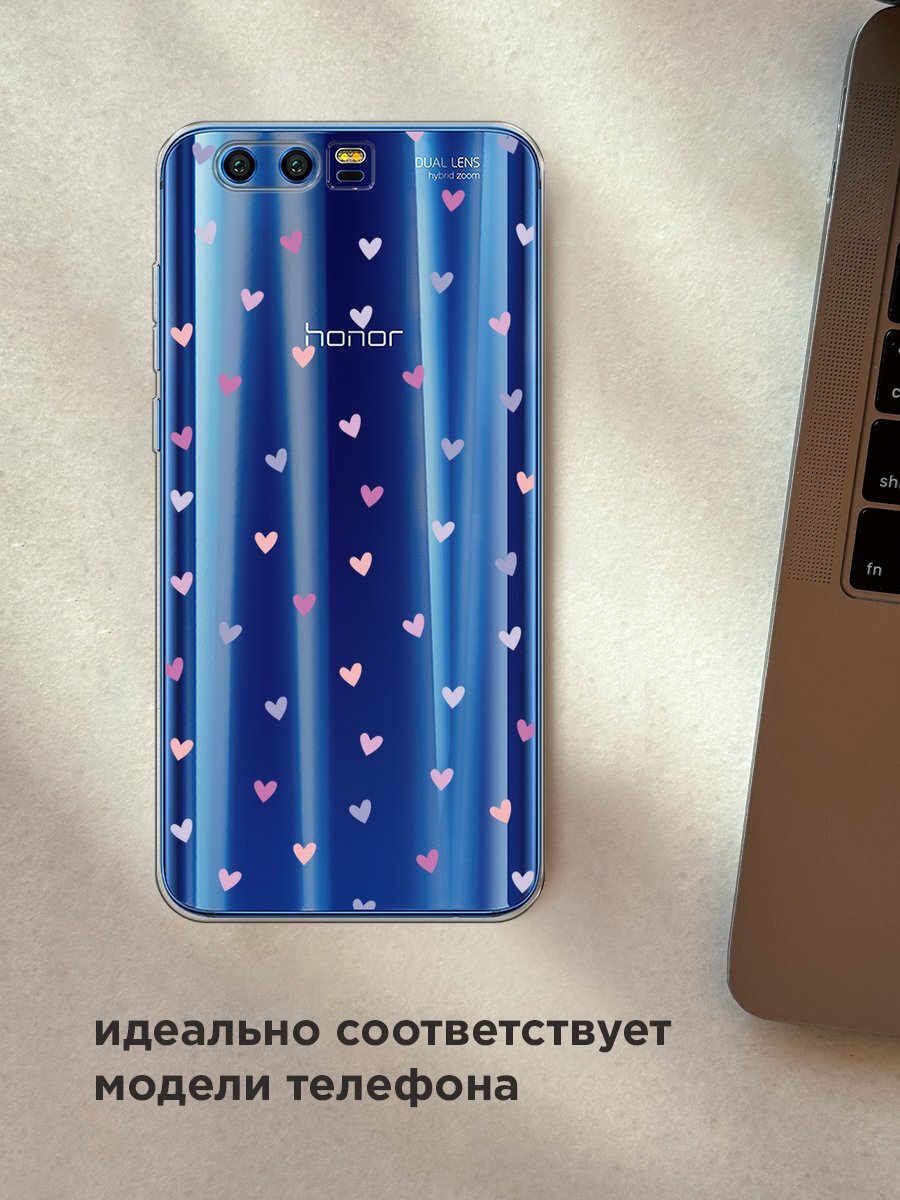 Чехол на Honor 9 / Хонор 9 с принтом "Пастельные сиреневые сердечки", прозрачный — фото 1