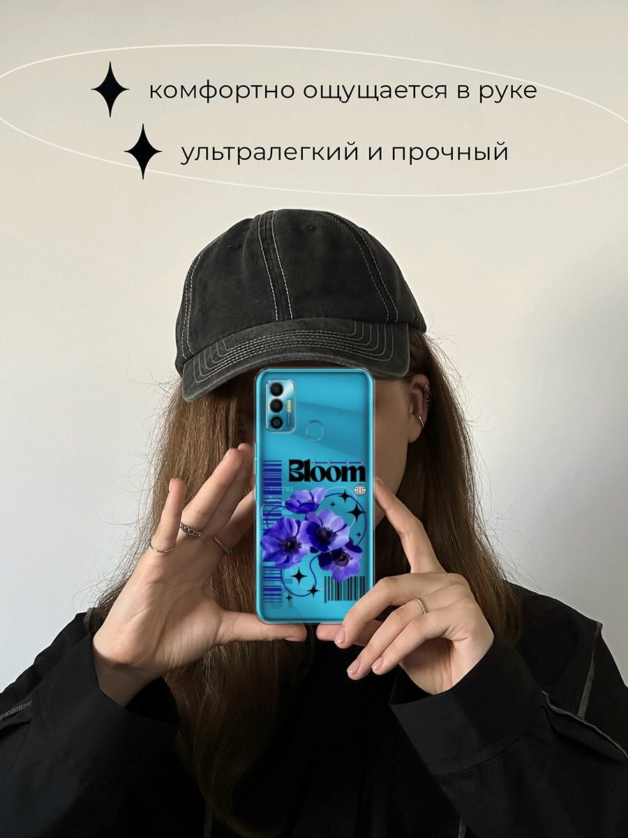 Чехол на Tecno Spark 7 / Техно Спарк 7 с принтом "Завораживающие анемоны", прозрачный — фото 1