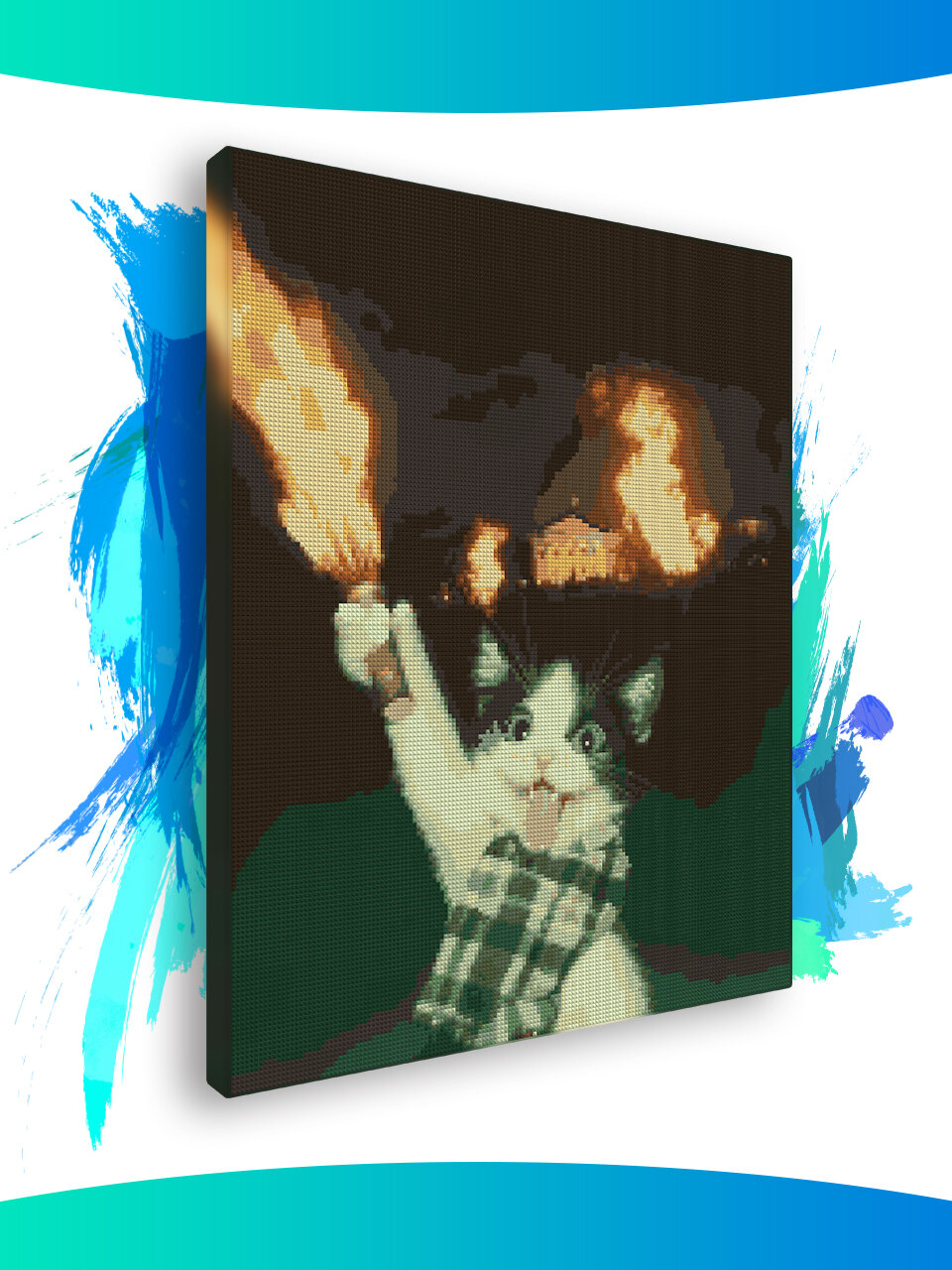 Алмазная мозаика на подрамнике - вышивка Котик и пожар 40 х 50 см