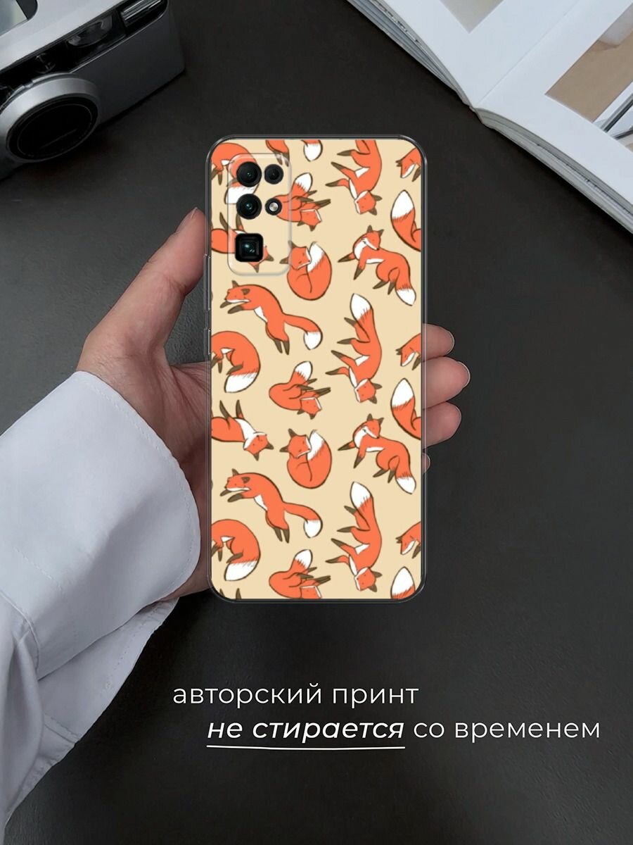 Силиконовый чехол на Honor 30 / Хонор 30 с принтом "Лисички фон" — фото 1
