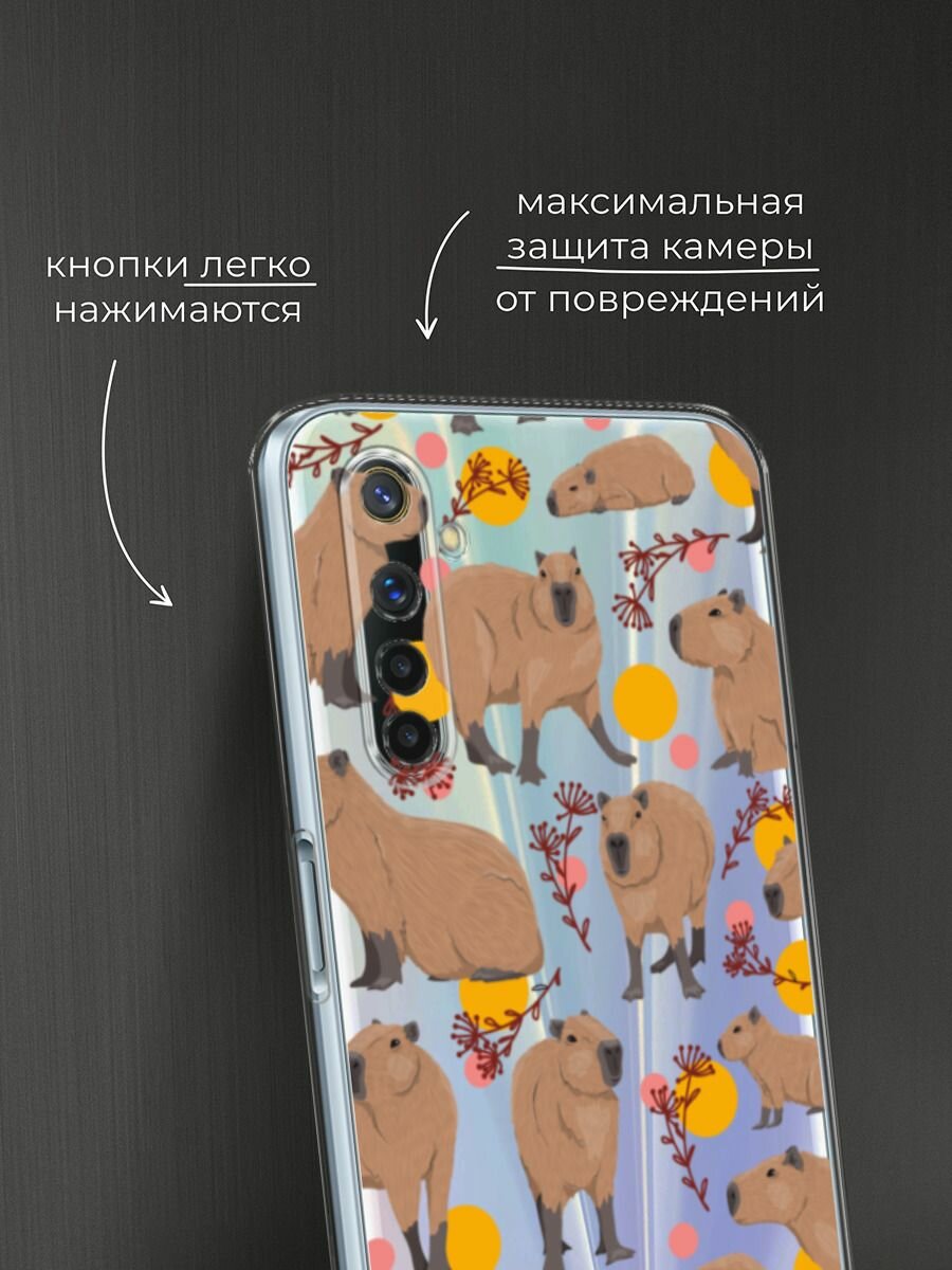 Чехол на Realme 6 / Реалми 6 с принтом "Капибара паттерн", прозрачный — фото 1