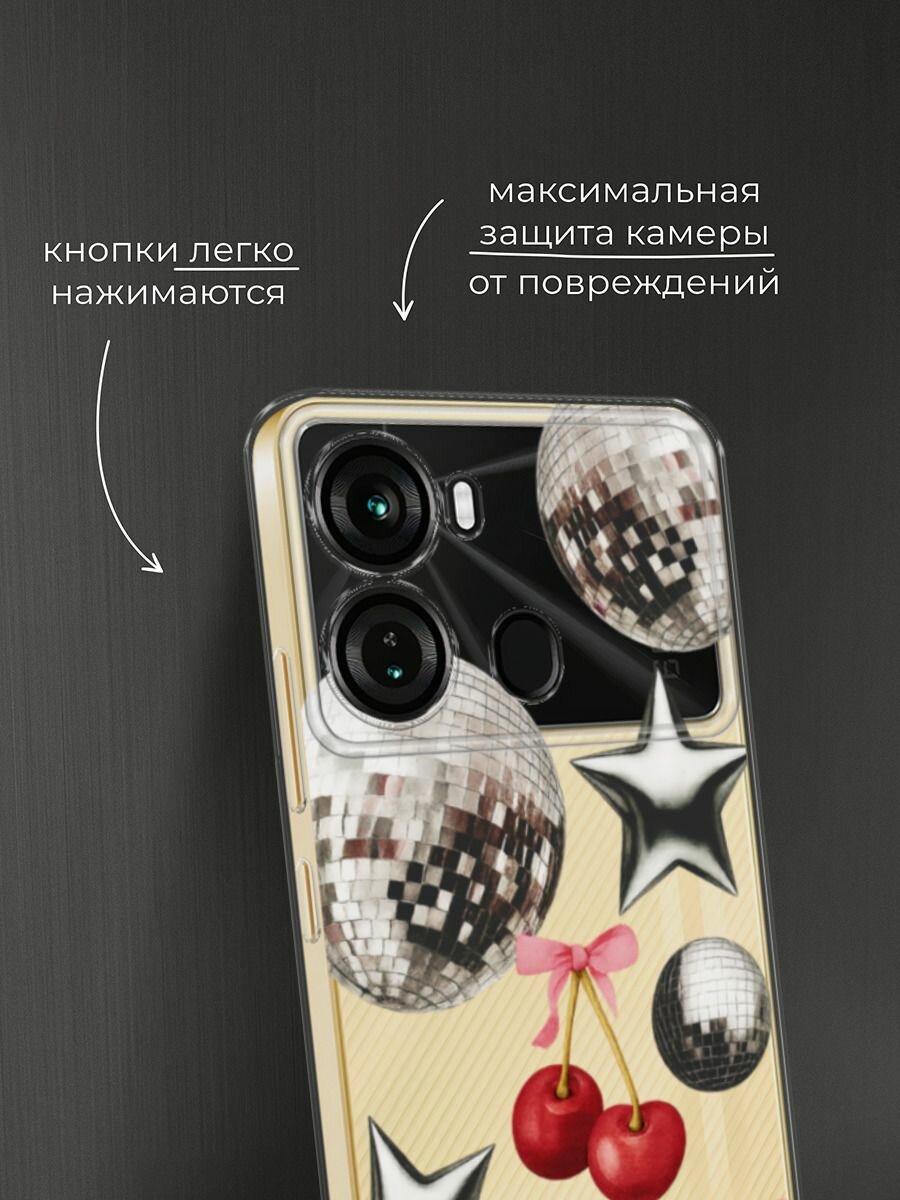 Чехол на Itel P40 / Ител P40 с принтом "Стильная подборка", прозрачный — фото 1