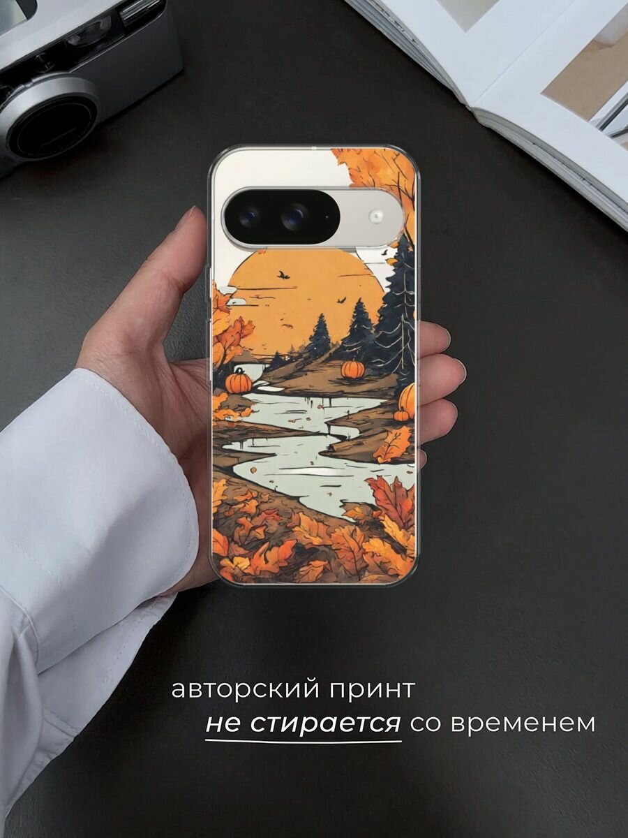 Чехол на Google Pixel 9 / Гугл Пиксель 9 с принтом "Осенний лесной уголок", прозрачный — фото 1