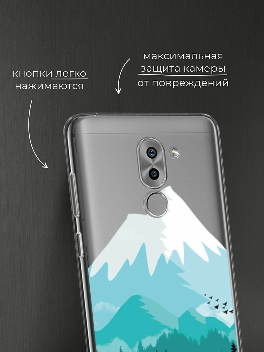 Чехол на Honor 6X / Хонор 6Х с принтом "Синяя снежная гора", прозрачный — фото 1