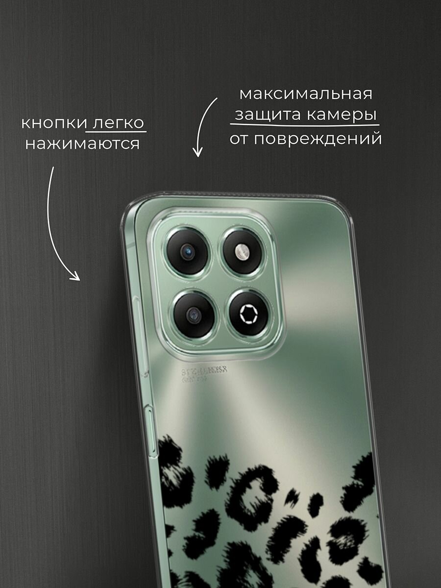 Чехол на Honor X6b / Хонор X6b с принтом "Окрас леопарда фон черный", прозрачный — фото 1