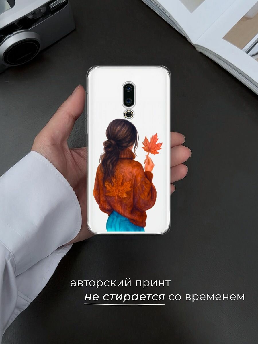 Чехол на Meizu 16th / Мейзу 16th с принтом "Девушка с опавшим листом", прозрачный — фото 1