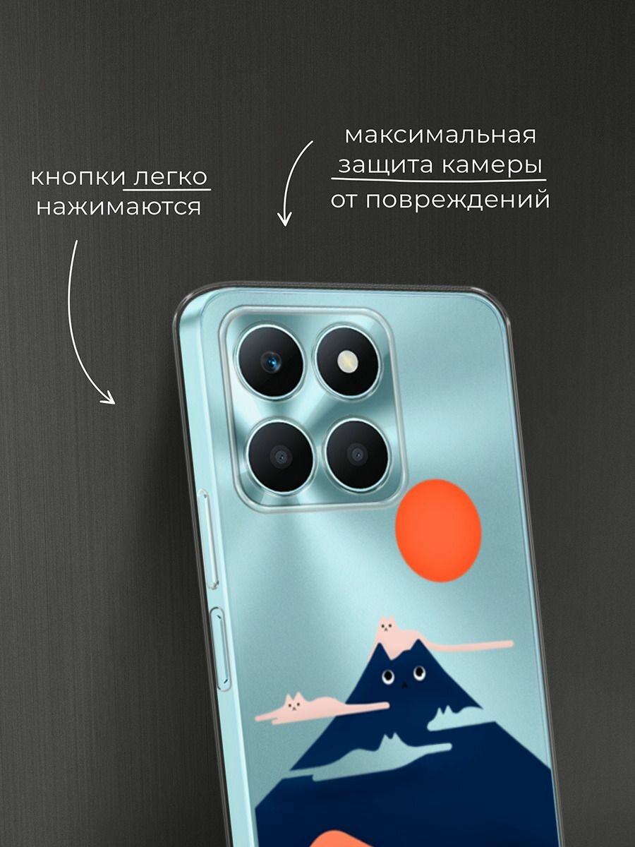 Чехол на Honor X6A / Хонор X6A с принтом "Кот-гора", прозрачный — фото 1