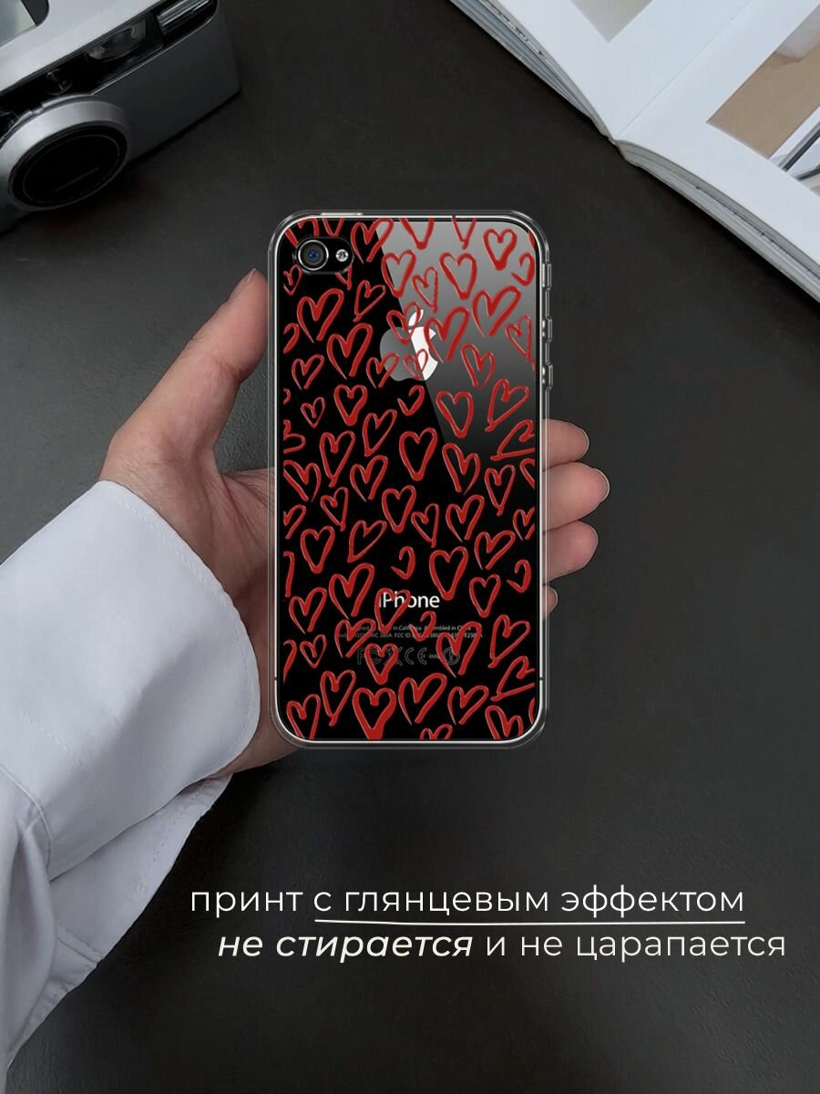 Чехол на Apple iPhone 4/4S / Айфон 4/4S с принтом "Легкие бордовые сердечки" — фото 1
