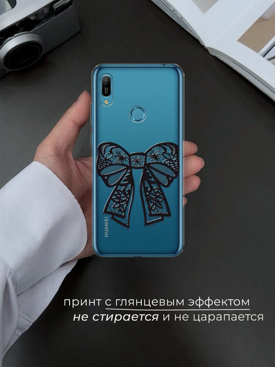 Чехол на Honor 8A/8A Pro/Huawei Y6s/Y6 2019 / Хонор 8А с принтом "Черный сетчатый бант 2" — фото 1