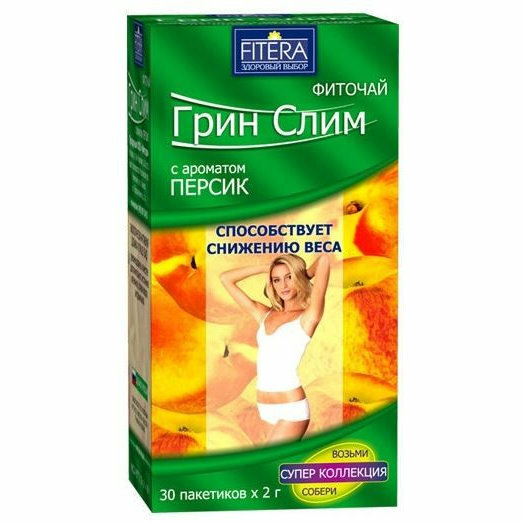 Чай FITERA "Грин слим" персик, 30 фильтр-пакетов по 2 г