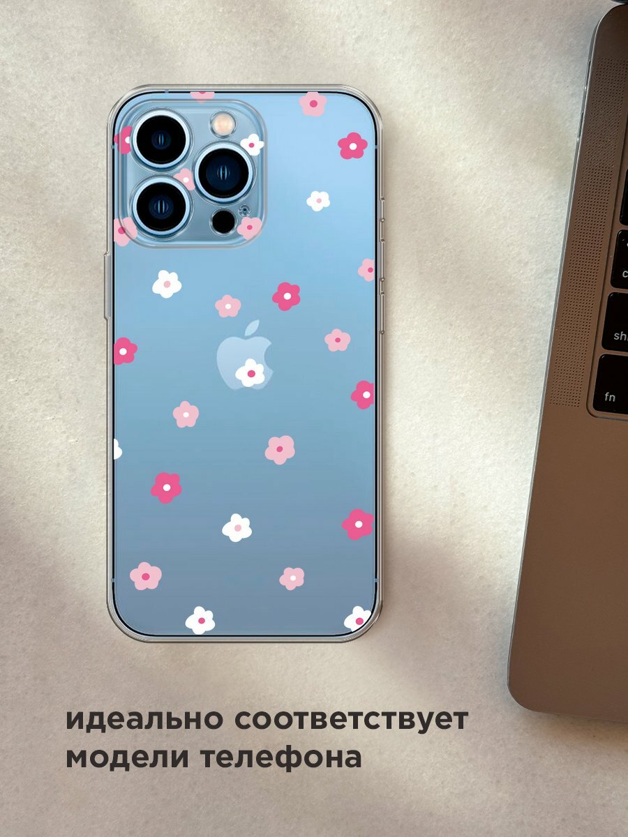 Чехол на Apple iPhone 13 Pro / Айфон 13 Про с принтом "Весенние цветочки рисунок", прозрачный — фото 1