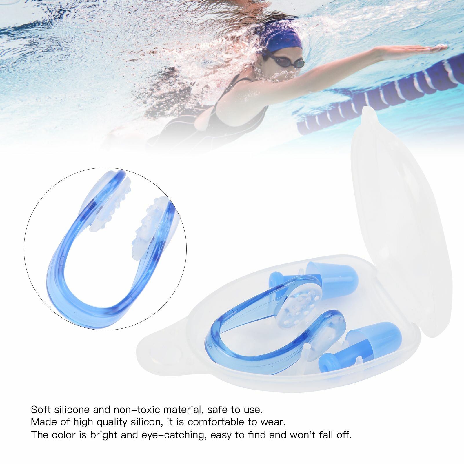 Мягкие силиконовые беруши для плавания из ПК, набор зажимов для носа для водонепроницаемого серфинга, дайвинга SportsBlue