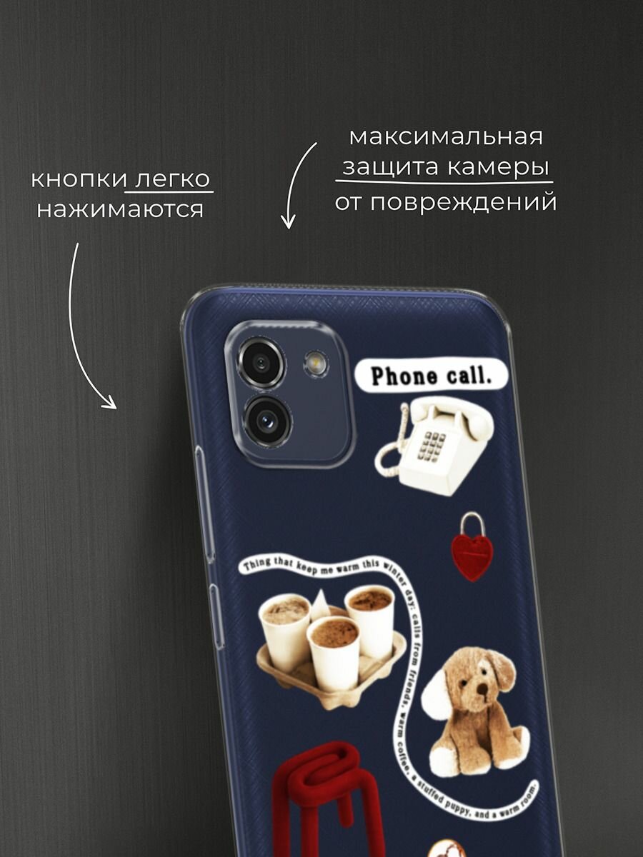 Чехол на Samsung Galaxy A03 / Самсунг Галакси А03 с принтом "Phone call", прозрачный — фото 1