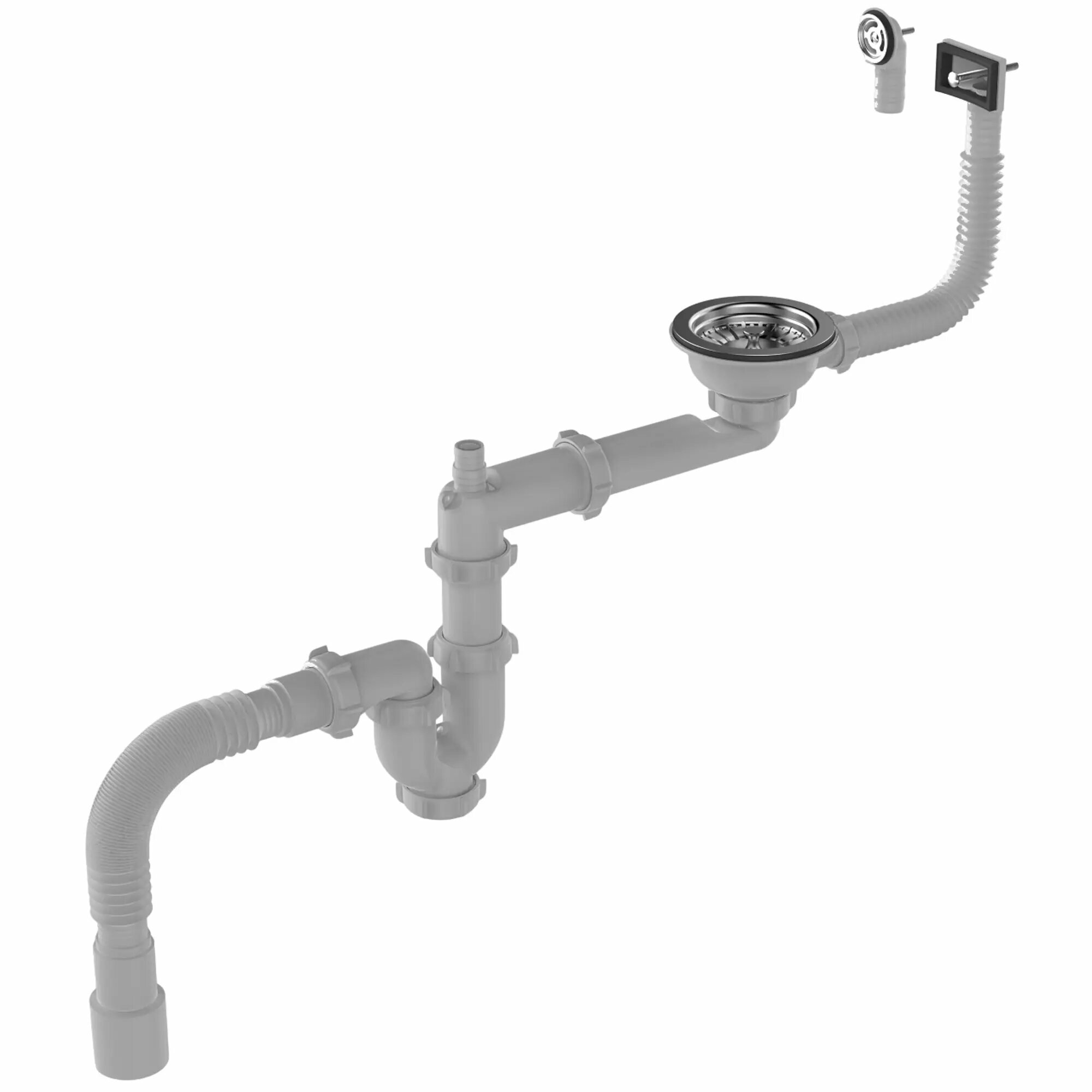 Equation сифон для мойки поворотный выпуск 113 мм с переливом и отводом под раковину