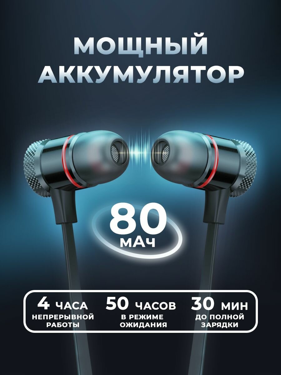 Наушники беспроводные спортивные AMFOX блютуз наушники с шумоподавлением и шейным ободом / bluetooth наушники для спорта, бега